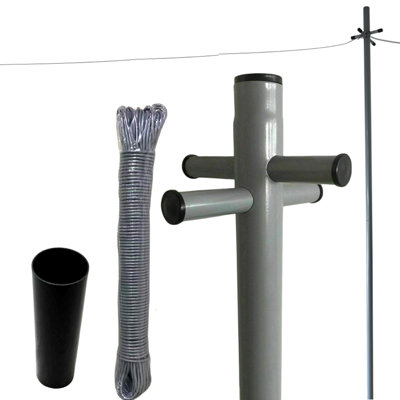 2.4m Clothes Line Post with 30m PVC Washing Line Heavy-Duty Grey ...