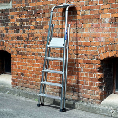 2.4m MAX STABILITY Platform Step Ladders 10 Tread Anti Slip Aluminium ...