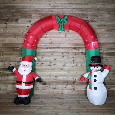 2.4m Premier Christmas Inflatable LED Arch Santa and Snowman Waving ...