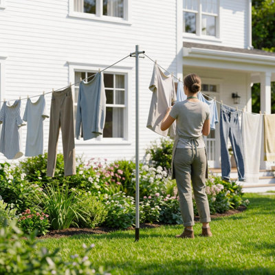 2.4m Washing Line Post Extendable Clothes Drying Pole with Ground ...