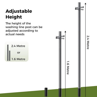 2.4m Washing Line Post Extendable Clothes Drying Pole with Ground ...