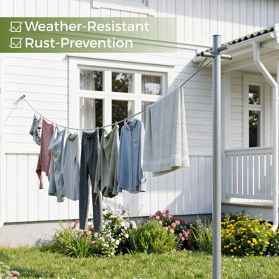 2.4m Washing Line Post Extendable Clothes Drying Pole with Ground ...
