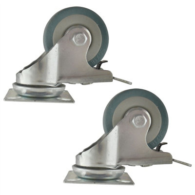 2" (50mm) Braked Castors Swivel 2PK Rubber 50kg Trolley Dolly Wheel ...