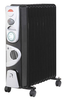 2.5KW 11 Fin Black Oil Filled Radiator with Turbo Fan & 24HR Timer ...