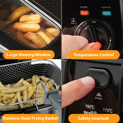 2.5L Electric Deep Fat Fryer Non Stick Pan with Viewing Window & Safe ...