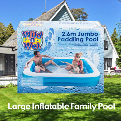 2.6m Jumbo Inflatable Rectangular Family Paddling Pool With Repair Kit