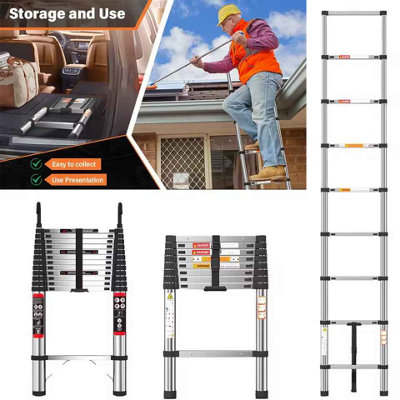 2.6m Telescopic Ladder Stainless Steel Convenient Extendable Folding ...