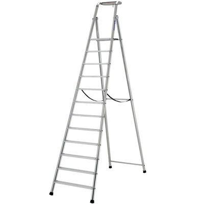 2.8m MAX STABILITY Platform Step Ladders 12 Tread Anti Slip Aluminium ...