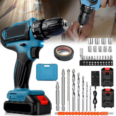 2 Battery Cordless Drill Combi Driver High Power Electric Screwdriver ...