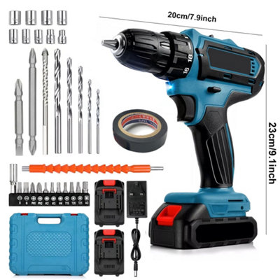 2 Battery Cordless Drill Combi Driver High Power Electric Screwdriver ...