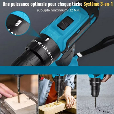 2 Battery Cordless Drill Combi Driver High Power Electric Screwdriver ...