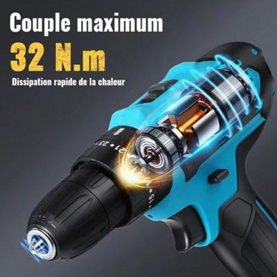 2 Battery Cordless Drill Combi Driver High Power Electric Screwdriver ...