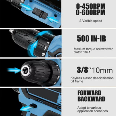 2 Battery Cordless Drill Combi Driver High Power Electric Screwdriver ...
