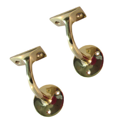 2 Brass Finish Handrail Bannister Support Stair Rail Bracket Fixing ...