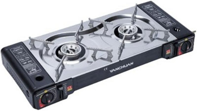 2-Burner Camping Gas Stove, Portable Cooktop with Aluminium Alloy Fire ...