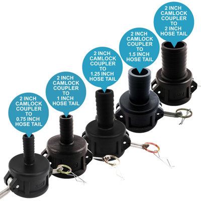 2" Camlock Coupler x 1.5 inch Hose Tail adaptor connector