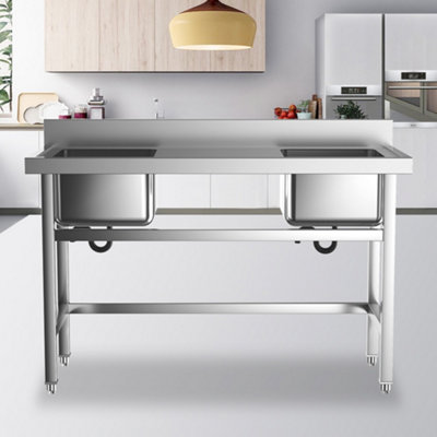 2 Compartment Commercial Floorstanding Stainless Steel Kitchen Sink ...