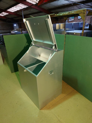 2 compartment galvanised steel sloped front storage bin
