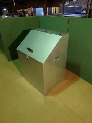 2 compartment galvanised steel sloped front storage bin