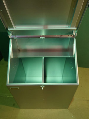 2 compartment galvanised steel sloped front storage bin
