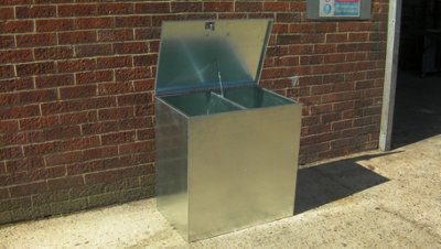 2 COMPARTMENT GALVANISED STEEL STORAGE BIN