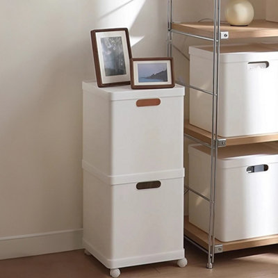 2 Compartments Stackable Plastic Storage Box Organizer with Wheels ...