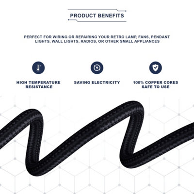 2 Core Round Electrical Cable 5m Flex, Antique 16.4ft Vintage Fabric ...