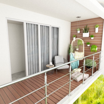 2 Crossbars Silver Floor Mount Stainless Steel Stair Railing Handrail ...