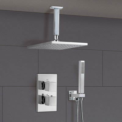 2 DIAL 2 WAY SQUARE CONCEALED THERMOSTATIC MIXER VALVE CEILING HAND ...