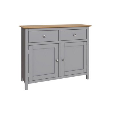 2 Door 2 Drawer Solid Oak Sideboard Ready Assembled Grey