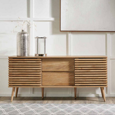 2 Door 2 Drawer Wooden Sideboard Natural Eucalyptus TV Unit Long Scandi ...