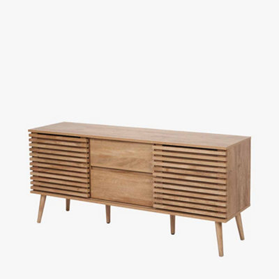 2 Door 2 Drawer Wooden Sideboard Natural Eucalyptus TV Unit Long Scandi ...