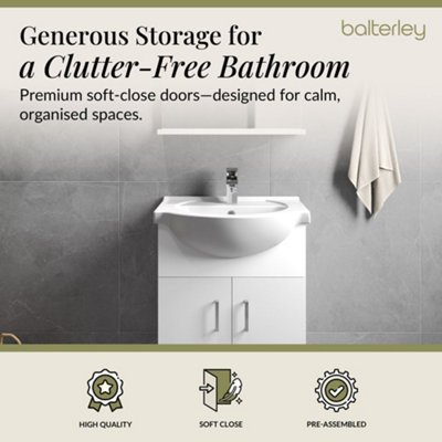 2 Door Bathroom Vanity Basin Unit with Round Basin - 550mm - Gloss White