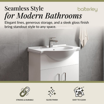 2 Door Bathroom Vanity Basin Unit with Round Basin - 650mm - Gloss White