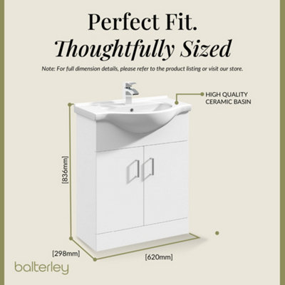 2 Door Bathroom Vanity Basin Unit with Round Basin - 650mm - Gloss White