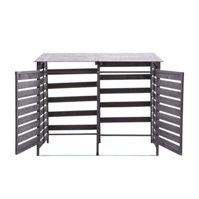 2-Door Garden Storage Shed Outdoor Spruce Wood Garbage Can Grey