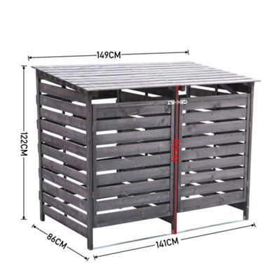 2-Door Garden Storage Shed Outdoor Spruce Wood Garbage Can Grey