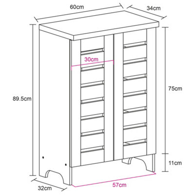 2 Door Light Oak Effect Slatted Shoe Storage Cabinet Unit