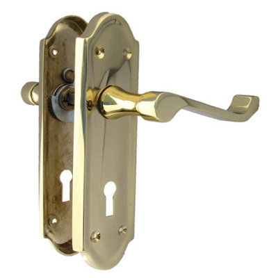 2 Door Packs Brass Lock Scroll Handles Ashford Ashworth Style Handle