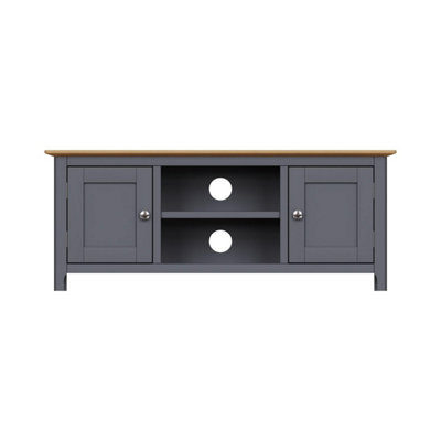 2 Door Solid Oak Ready Assembled TV Unit Graphite Blue