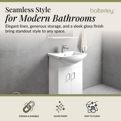 2 Door Vanity Basin Unit with Square Basin - 550mm - Gloss White