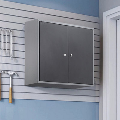 2 Doors Black Metal Wall Mounted Key Lockable Pegboard Tool Cabinet