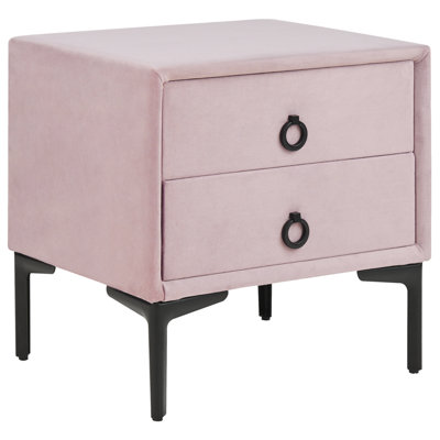 2 Drawer Bedside Table SEZANNE Velvet Pink