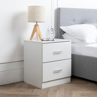 2 Drawer Bedside Table White (Set of 1)