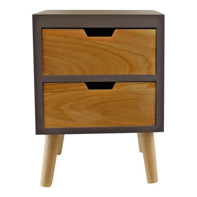 2 Drawer Chest In Grey Finish With Natural Drawers With Removable Legs