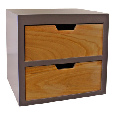 2 Drawer Chest In Grey Finish With Natural Drawers With Removable Legs