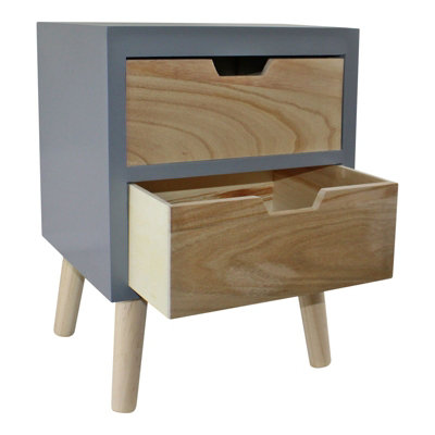 2 Drawer Chest In Grey Finish With Natural Drawers With Removable Legs