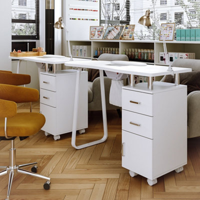 2 Drawers Wooden Nail Table Station Manicure Tech Desk with Dust Collector