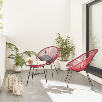 2 Egg designer string chairs with side table - Set of 2 PVC designer ...