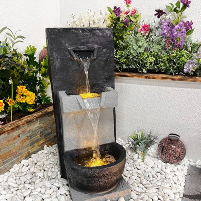 2 Fall Cascade Solar Powered Water Feature With Cover